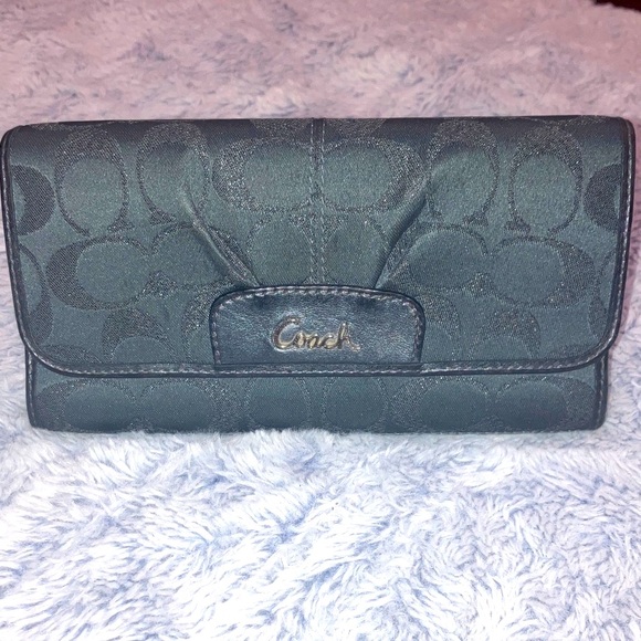 Coach | Bags | Coach Dark Gray Shimmer Signature Wallet Wsilver ...